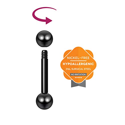 8pc Lot 16g Barbell Earring Cartilage Anti Tragus Forward Helix Eyebrow Black Anodized Ball 6mm 1/4