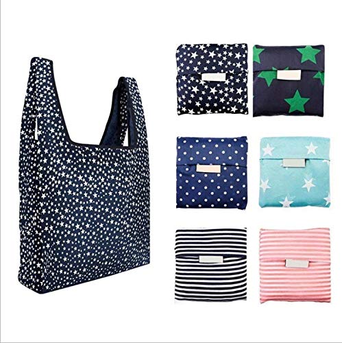 Pack of 6 Reusable Grocery Bags Set, Grocery Tote Foldable into Attached Pouch, Reinforced Polyester Reusable Shopping Bags, Washable, Durable and Lightweight