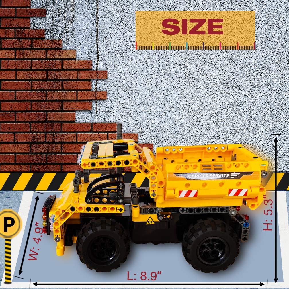 BIRANCO. Dump Truck Building Set with Remote Control, Fun STEM Engineering Construction Toys for Boys and Girls Ages 6-12 Years Old and up, Best Toy Gift for Kids, Activity Game