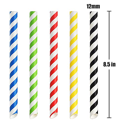 ALINK 50 Striped Paper Boba Straws + 50 Wrapped Paper Boba Straws