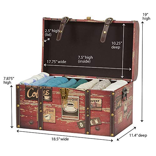 Household Essentials 9245-1 Medium Decorative Home Storage Trunk - Luggage Style - Coffee Shop Design , Orange