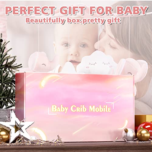 FEISIKE Crib Mobile for Girls with 3 Modes Music Box(Turn Only, Music Only, Turn & Music),12 Lullabies,Pink Elephant Nurser Mobile,Clamp Type,Pretty Box Packaging