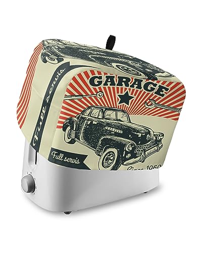 4 Slice Toaster Cover Retro Car Garage Since 1960 Toaster Dust Cover with Pockets Washable Toaster Cover for Kitchen Small Appliance Bread Machine Covers Home Decor