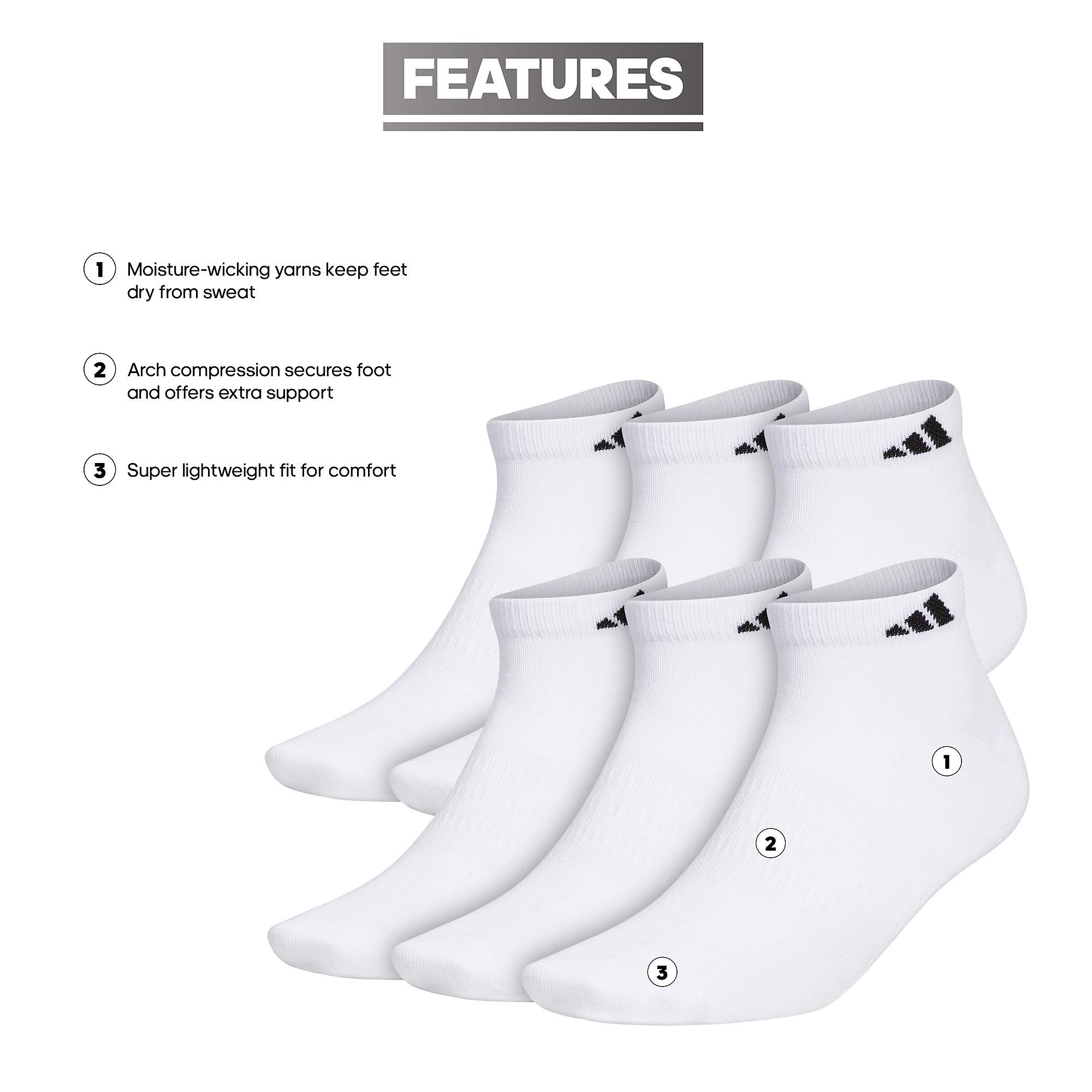 adidas Men's Superlite Low Cut Socks (6-Pair), White/Black, Large