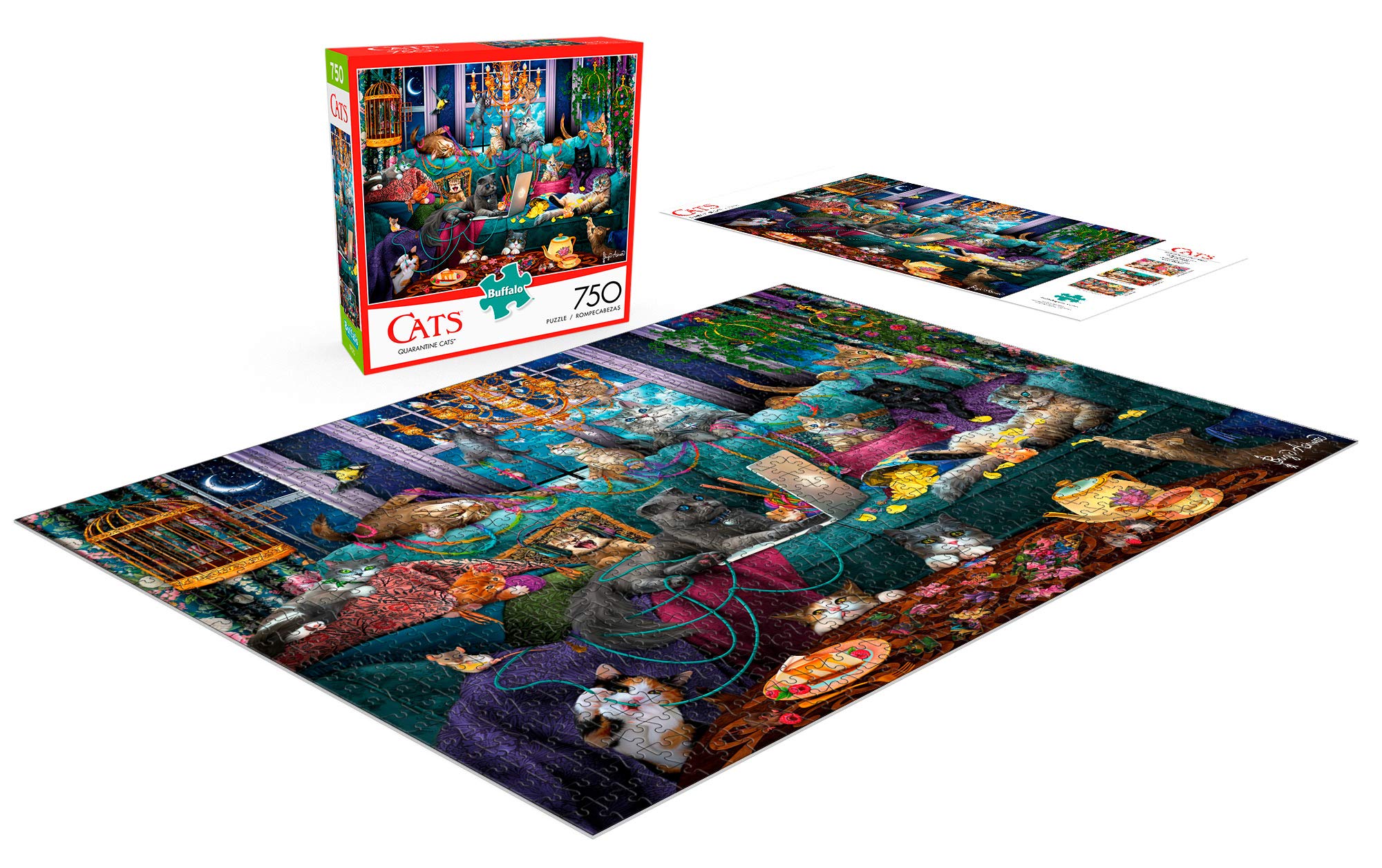 Buffalo Games - Brigid Ashwood - Quarantine Cats - 750 Piece Jigsaw Puzzle For Adults - High Quality Challenging Puzzle Perfect for Game Nights - Finished Puzzle Size is 24.00 x 18.00