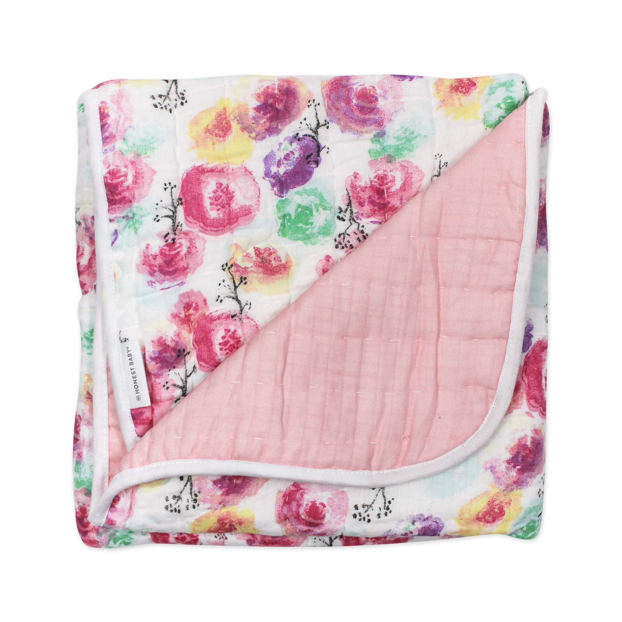 HonestBaby Quilted Baby Blankets Reversible Organic Cotton for Infant Boys, Girls, Unisex, Rose Blossom/Dip Dye, One Size