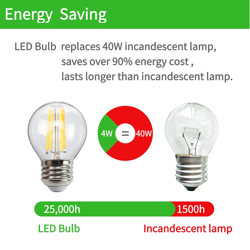 6-Pack G16.5 E26 LED Small Globe Bulbs 40Watt Equivalent, 2700K Warm White, 400Lumens, 4W G45 Vintage Chandelier Light Bulbs, Non-Dimmable, LED Filament Clear Glass Candle Lamp for Home&Office Decor
