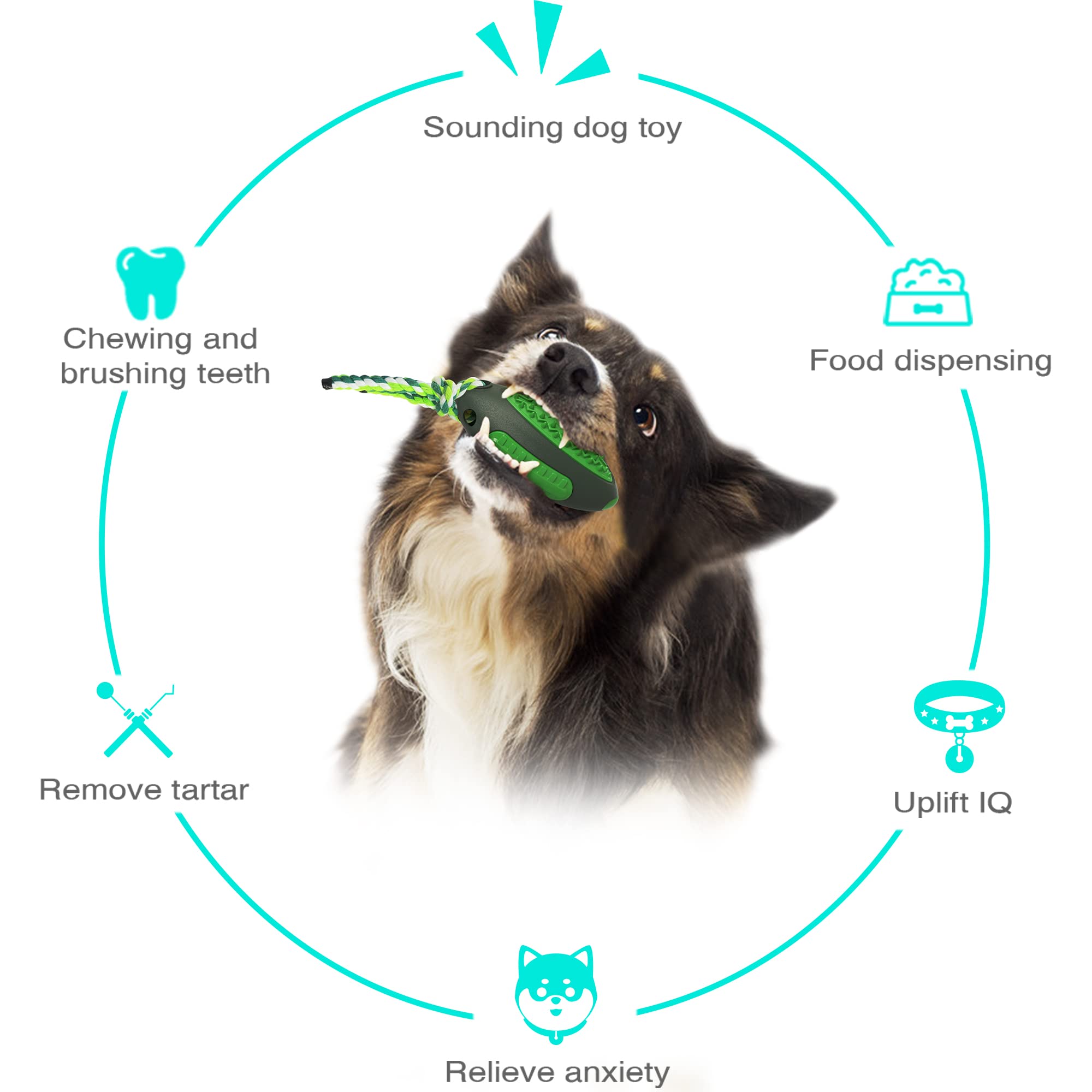 KAMHX Dog Teeth Clean Chewing Durable Football, for Small and Medium-Sized Dogs Missing Food, Human Dog Interaction, with Squeaky Durable Chewing Toys (Dark Green)