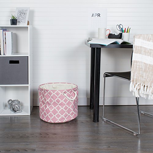 DII Collapsible Burlap Storage Basket or Bin with Durable Cotton Handles, Home Organizational Solution for Office, Bedroom, Closet, Toys, & Laundry (Small Round - 12x9), Rose Lattice