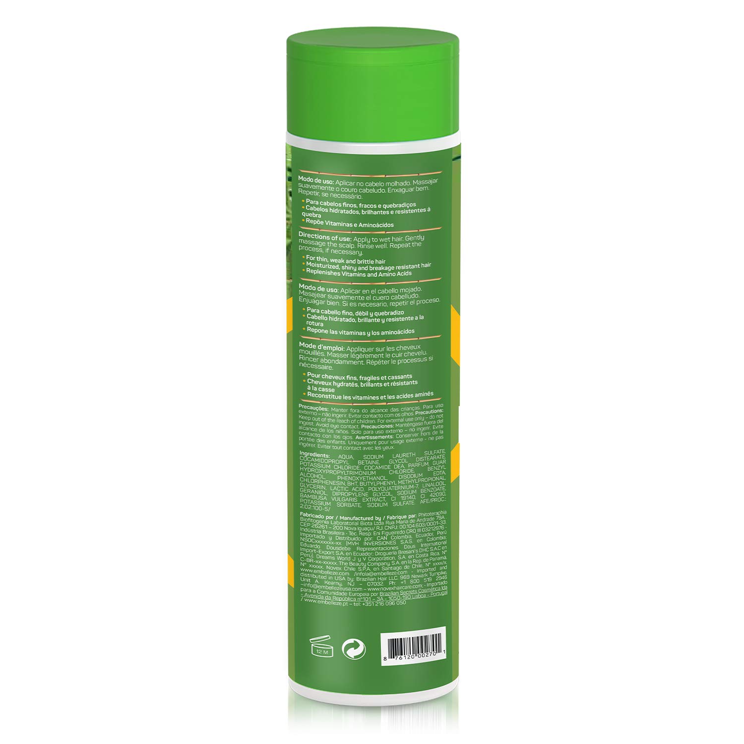 Novex Bamboo Sprout Shampoo, 10.14 oz - Rebuilds, Repairs, Stimulates Growth for Thin, Thinning Hair