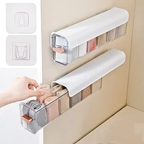 AODGHC Punch-Free Multi-Functional Storage Box, 1 Piece Clear Wall Mounted Drawer Organizer Underwear Socks Seasoning Storage Box with Adjustable Compartment for Closet Kitche (White)