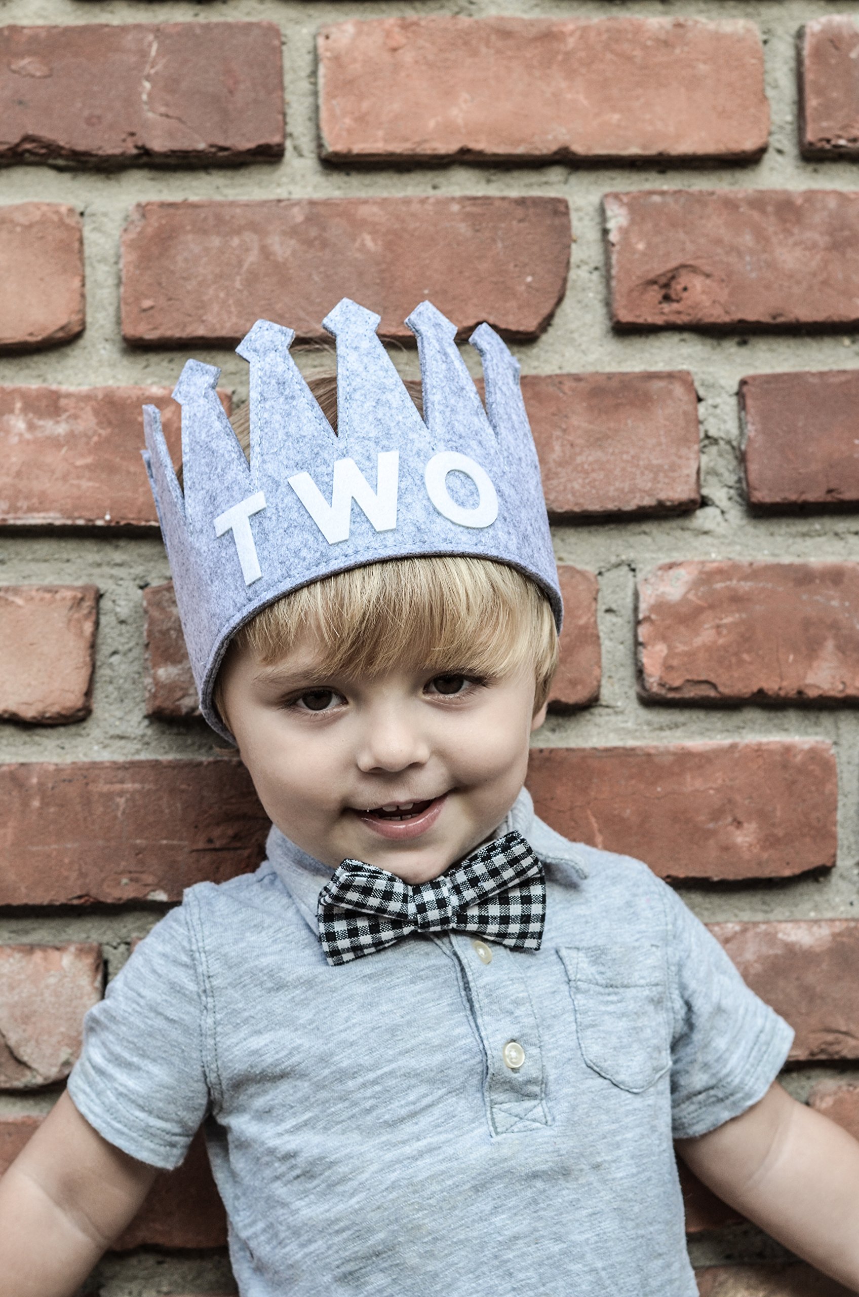 birdyboutique.com Second TWO Birthday Baby Boy Gray White Party Crown Hat