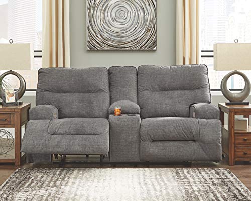 Signature Design by Ashley Coombs Double Reclining Power Loveseat w/Console, Charcoal