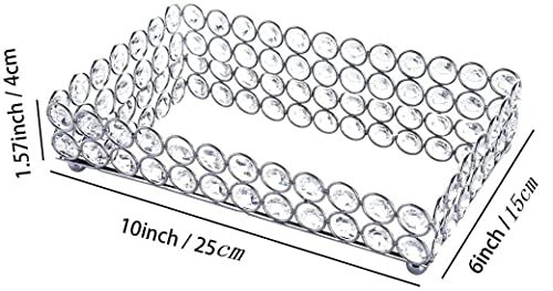 Feyarl 10 Inch Crystal Cosmetic Tray Rectangle Vanity Tray Makeup Jewelry Trinket Organizer Mirror Decorative Tray Perfume Skin Care Organizer Christmas Party Coffee Table(Silver)