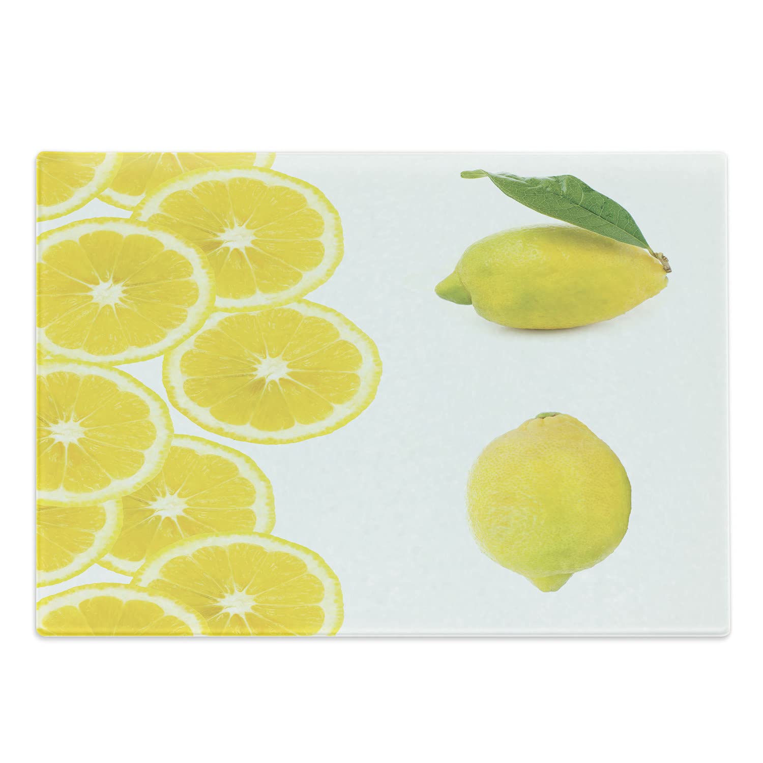 Ambesonne Lemon Cutting Board, Ripe Exotic Sour Citrus Fruit Lemon Leafage Lemonade Food Photo, Decorative Tempered Glass Cutting and Serving Board, Large Size, Lime Green