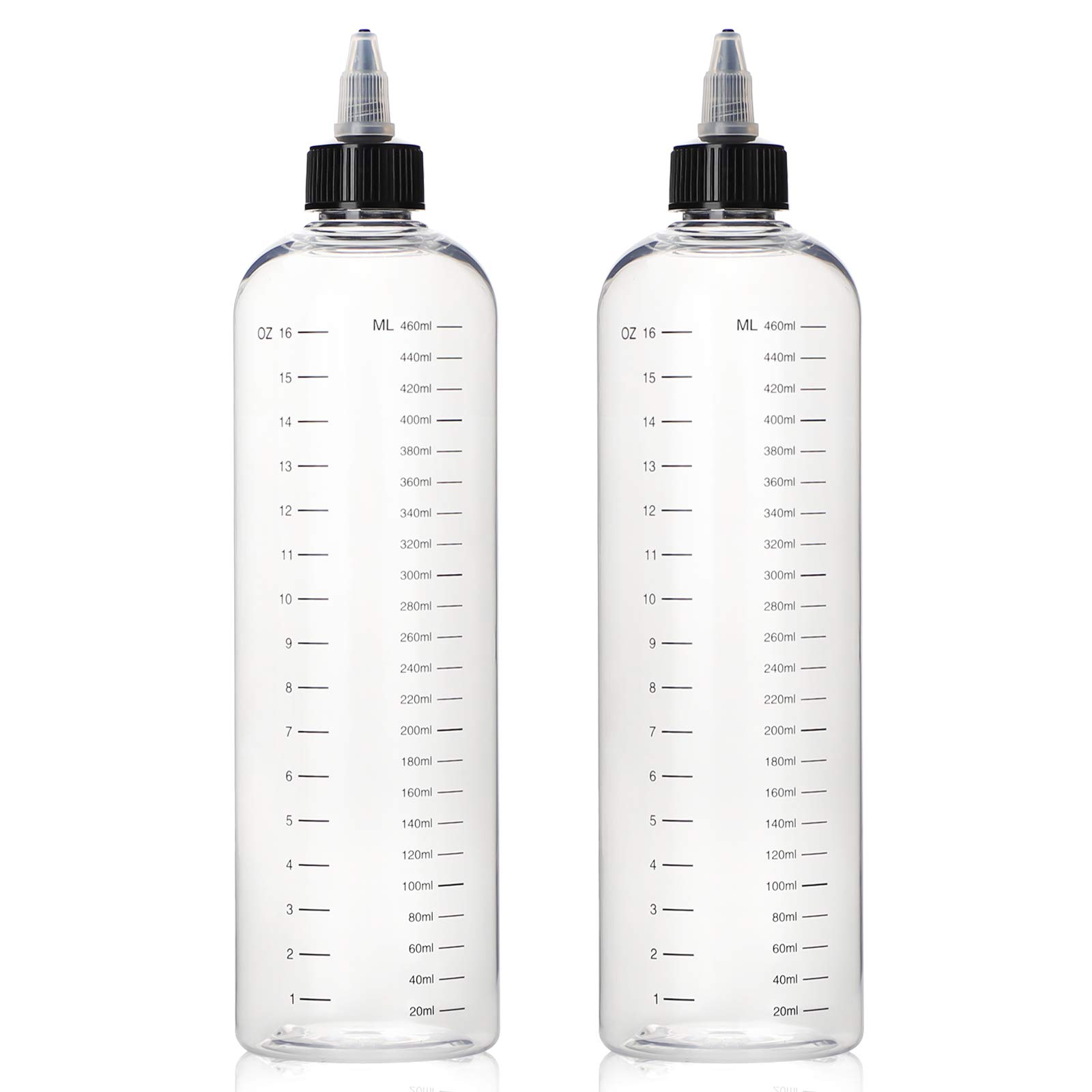 Segbeauty 16.9oz Hair Dye Bottles, Measured Twist-On Top Tip Cap Hair Color Squeeze Bottle with Ratio Graduated Scale, 2pcs 500ml Refillable Empty Hair Color Applicator Bottle Dyeing Tool Transparent