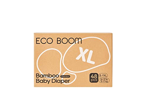 ECO BOOM Diapers, Baby Bamboo Viscose Diapers, Eco-Friendly Natural Soft Disposable Nappies for Infant, Size 5 Suitable for 26 to 37lb (X-Large - 48 Count)