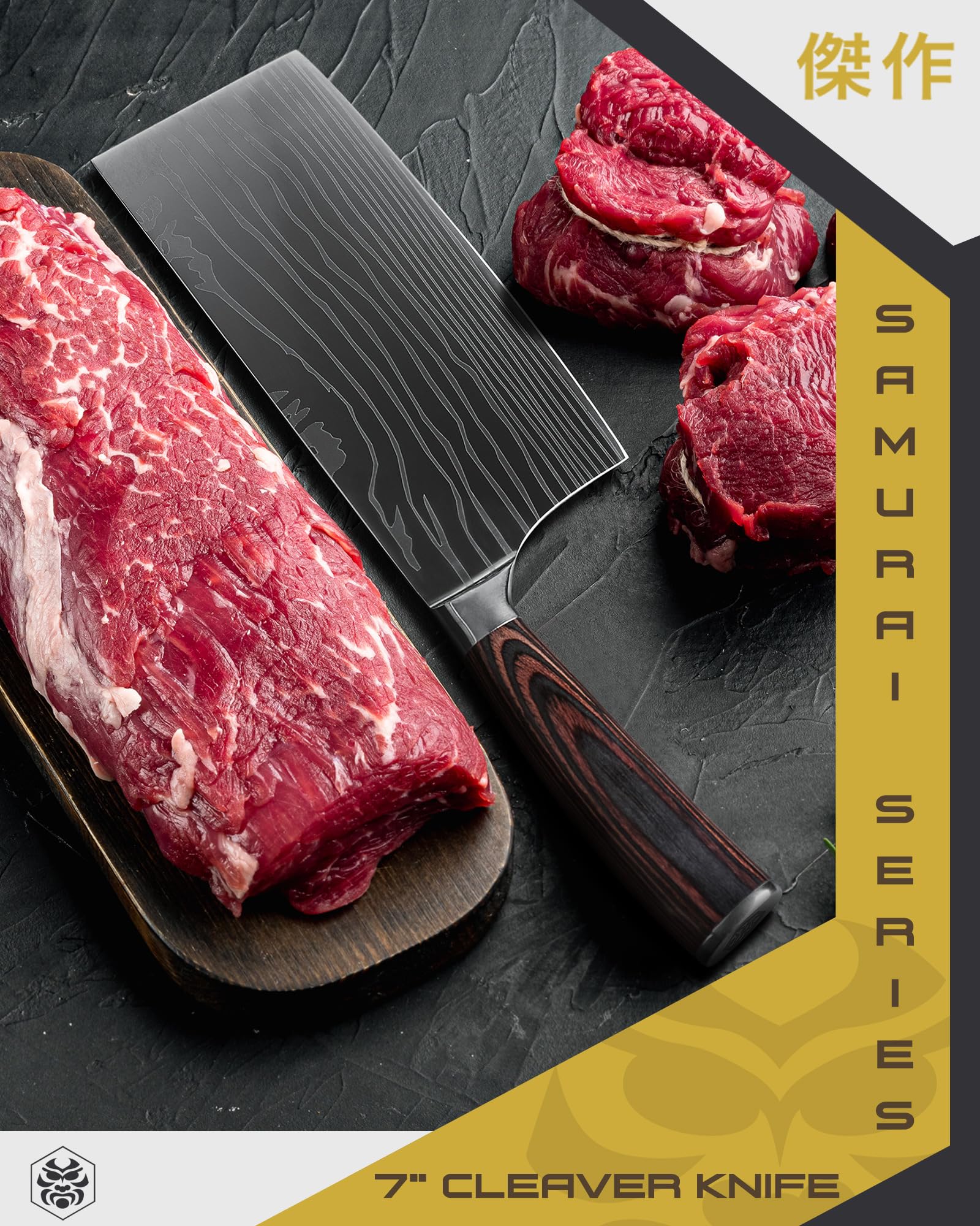KESSAKU 7-Inch Cleaver Butcher Knife & 6-Inch Boning Knife Set - Dynasty Series - German HC Steel - G10 Full Tang Handle