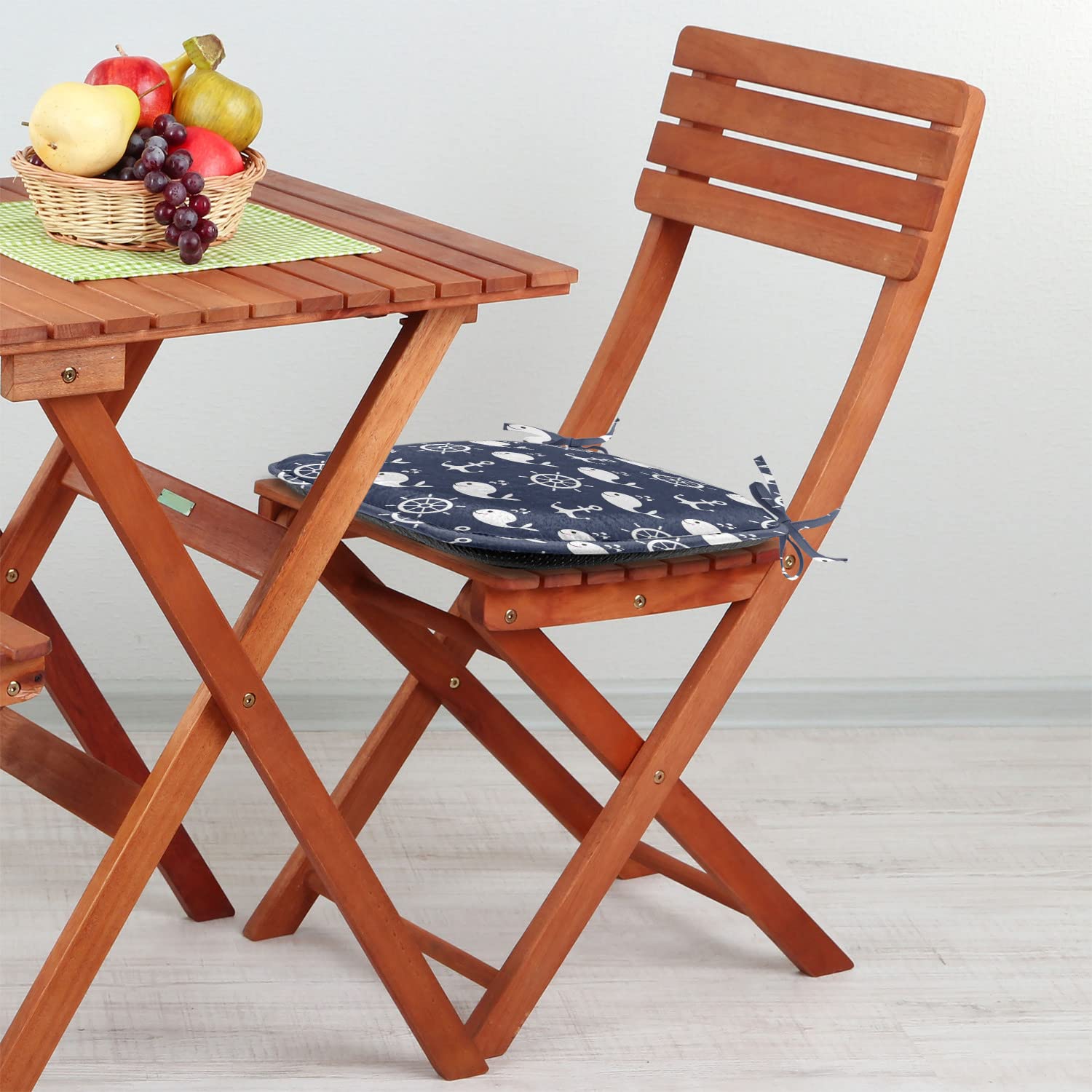 Ambesonne Navy Blue Chair Seating Cushion, Maritime Pattern with Whales Helms Anchors Nautical Elements Deep Sea Life, Anti-Slip Seat Padding for Kitchen & Patio, 16"x16", Navy Blue White