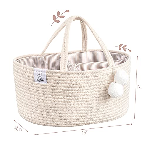 fephas Baby Diaper Caddy Organizer- Beige Rope Nursery Storage Bin- Portable Diaper Storage Basket for Changing Table and Car- Perfect Baby Shower & Registry Gift