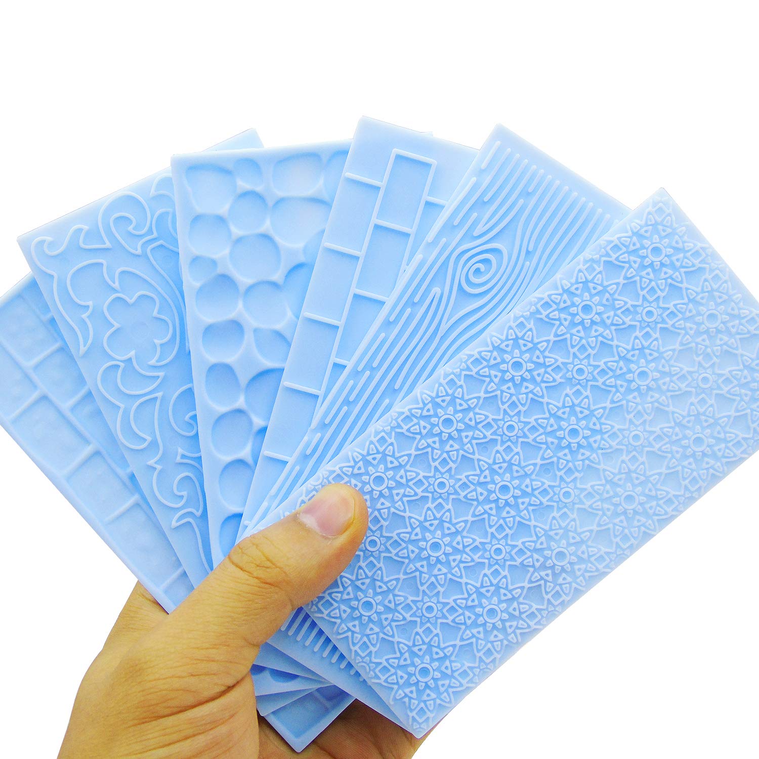 6 Packs Fondant Impression Mat Mold Set Fondant Molds for Cake Decorating, Embossed Tree Bark/Brick Wall/Flower/Cobblestone/Stone Wall Flower Vine Lace Texture Design