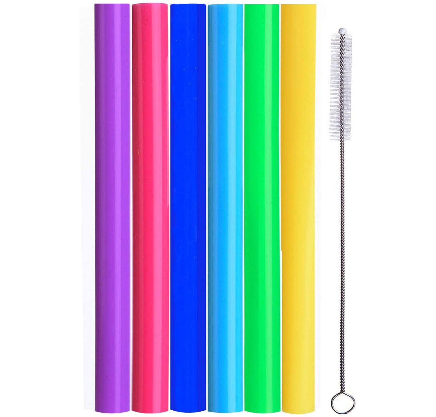 ALINK Reusable Boba Smoothie Straws, 10” Long Extra Wide Fat Silicone Straws for Drinking Bubble Tea, Set of 6 with Cleaning Brush