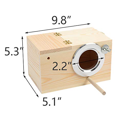 Parakeet Nesting Box, Bird Nest Breeding Box Cage Wood House for Finch Lovebirds Cockatiel Budgie Conure Parrot (M:9.8"×5.1"×5.3")
