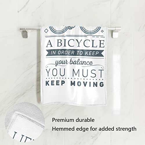 Bolaz Bath Towels Hand Towels for Bathroom Washcloths Face Cloths Cotton Inspirational Quote Bicycle Decorative Absorbent Soft 30x15in