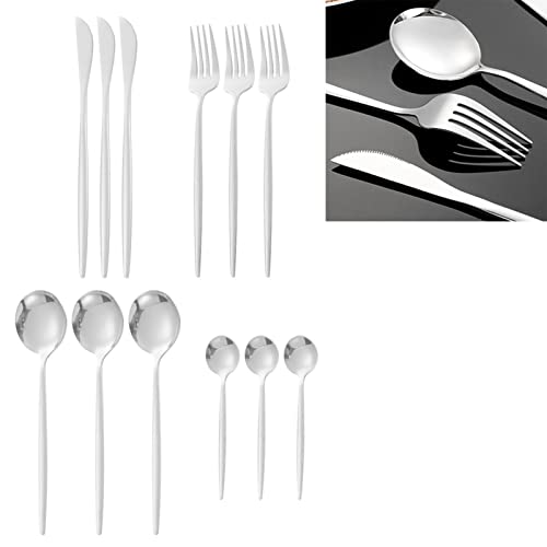 410 Stainless Steel 12 Pieces Shiny Restaurant Tableware Cutlery Set Serving Utensils Set (Silver)