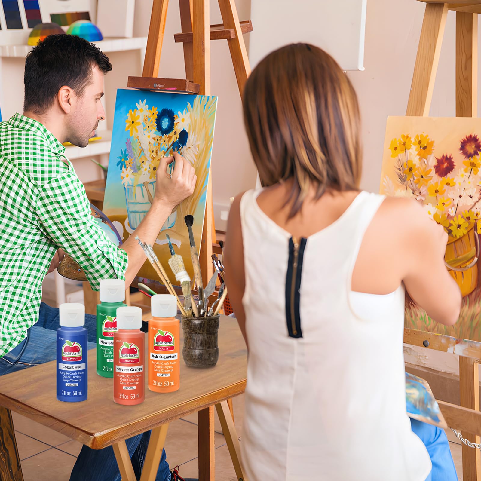 Acrylic Paint Set 24 Colors With 2 Canvases - Acrylic Paint Kit 2fl oz Bottles, Rich Pigmented, Matte Finish and Smooth Application Professional Acrylic Paint Sets for Adults and Kids Canvas Crafts