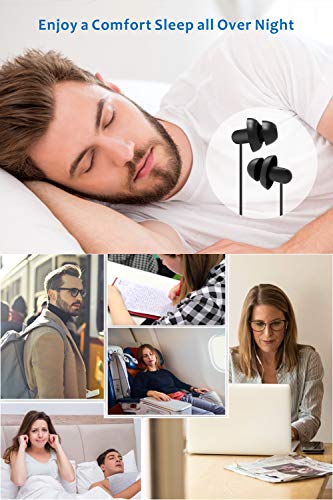 Sleep Earbuds, Hearprotek 2 Pairs Ultra Soft Lightweight Silicone Sleeping Earphone Headphones with Volume Control and mic for Side Sleeper, Snoring, Air Travel, Relaxation (Black)