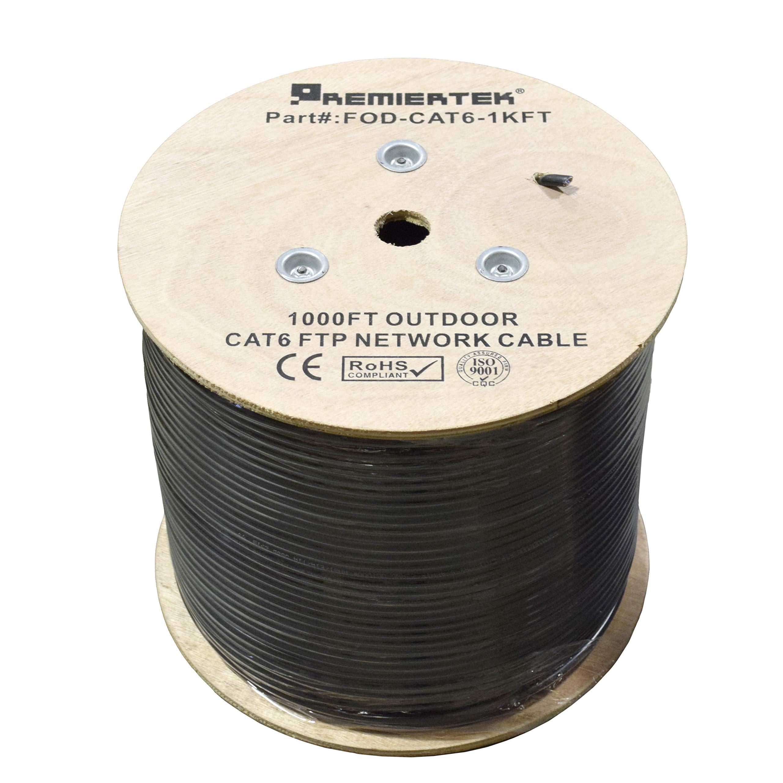 Premiertek Outdoor 1000' Cat6 23AWG CMX Cca 550MHz Shield FTP 4-Pairs Premium Network LAN Cable, Black (FOD-CAT6-1KFT)