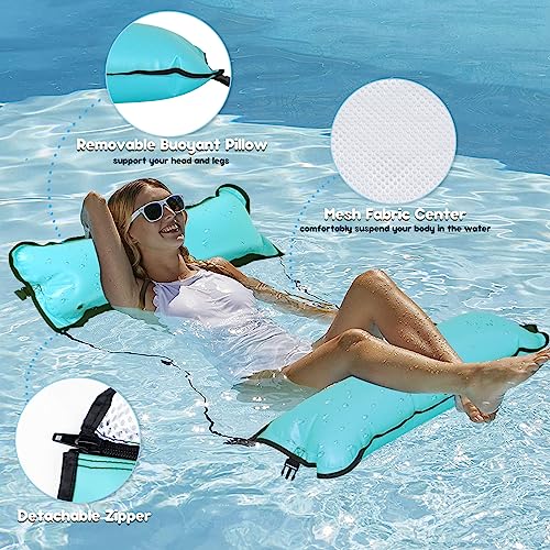 BOLITE Giant Inflatable Lake Float for Adults, 102 x72 Inch Pool Float with Pool Hammock, Floating Mat Toy Raft Loung for Swimming Pool Lake Beach Summer Water Party, Blue