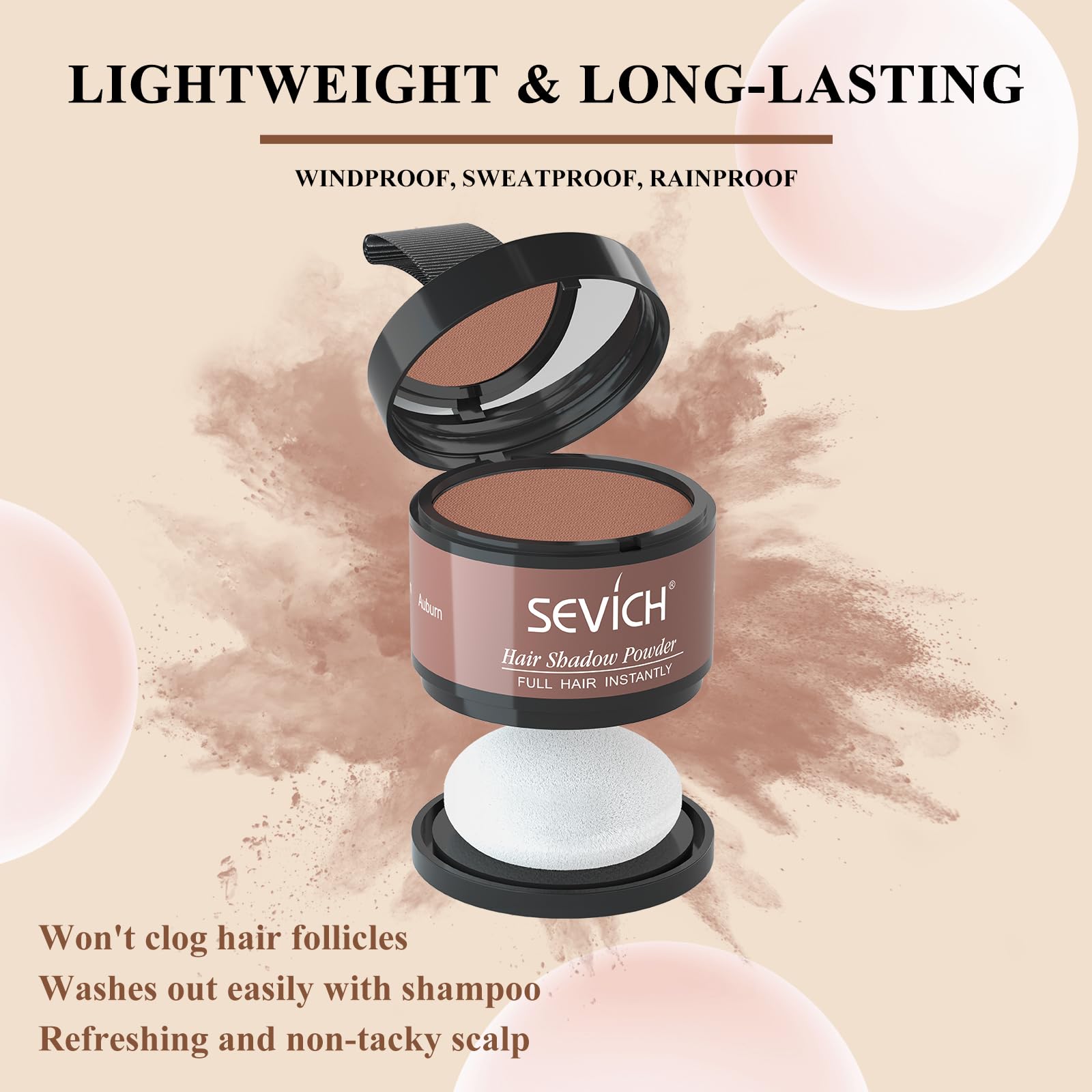 SEVICH Hairline Powder - Instantly Cover Grey Hair and Thinning Hairline, Eyebrows & Beard Line Touch Up, Windproof & Sweatproof, Auburn