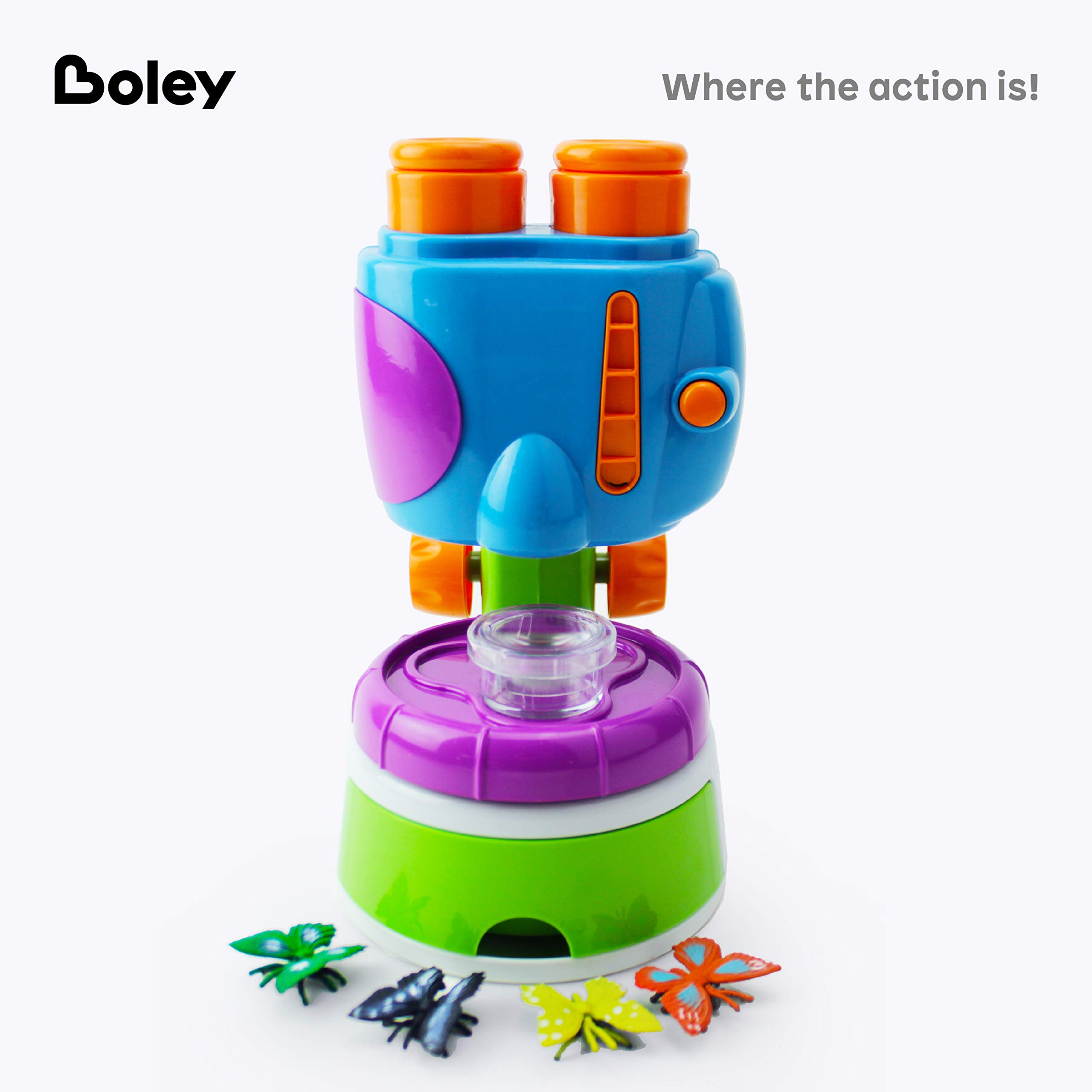 Boley My First Microscope Kit - STEM Science Learning Microscope for Kids with Binocular Viewer and Realistic Butterfly Toys - Educational Beginners Set for Toddler and Preschool Aged Children