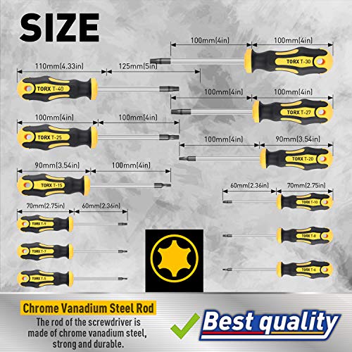 Amartisan 12-Piece Magnetic Torx Screwdrivers Set, Magnetic Torx Driver Star Screwdrivers Set T5 - T40 Best Choice