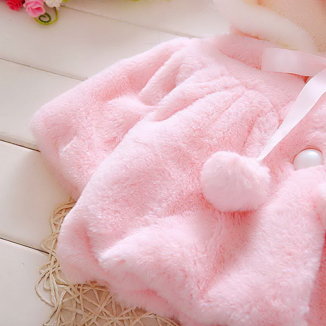 Happy Cherry Kids Infant Girls Fur Fleece Lapel Coat Winter Warm Jacket Cloak Capes Outfit Windproof Clothes for 6-12 Months Pink
