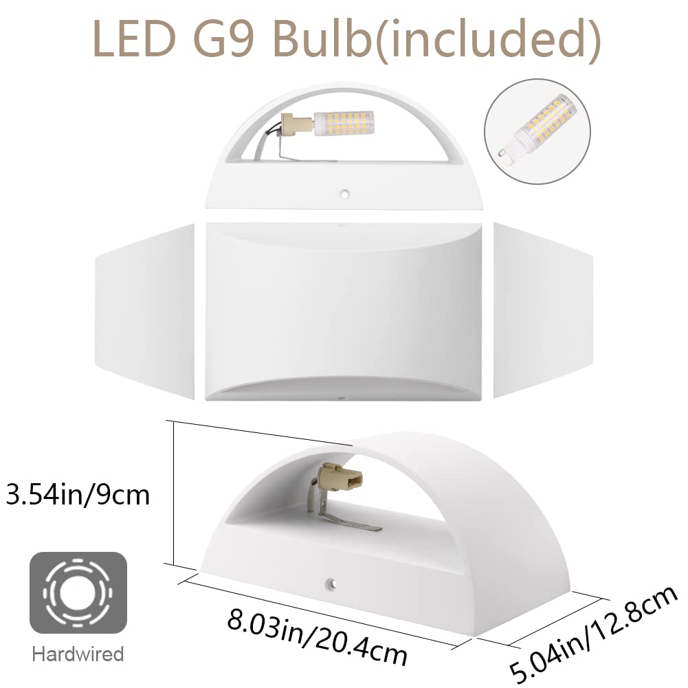 Aipsun Aluminum Modern Indoor LED Wall Sconce Hardwired Interior Wall Lights Set of 2 Up and Down Wall Mount Light for Living Room Bedroom Hallway Corridor Warm White 3000K(with G9 Bulbs)