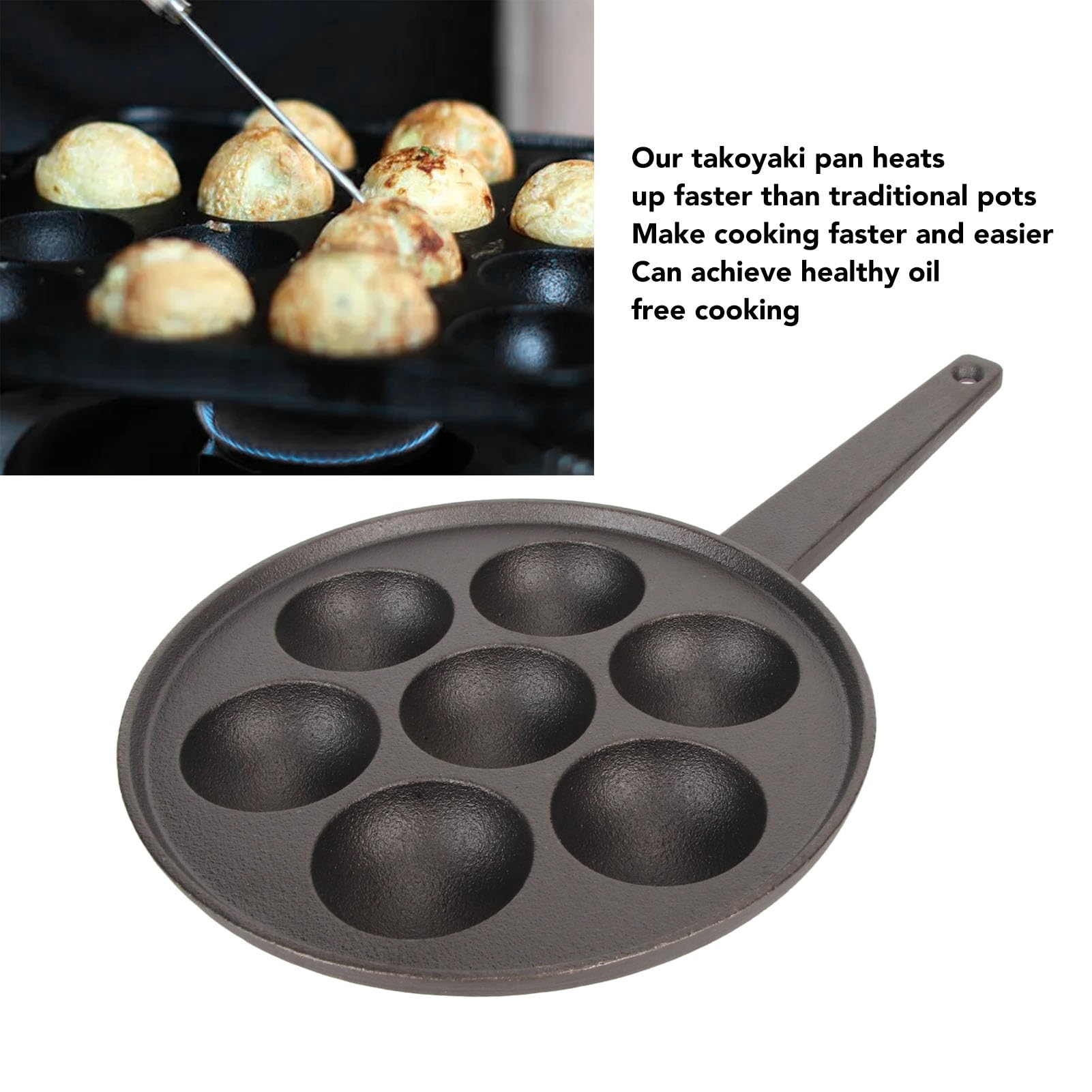 7 Holes Nonstick Takoyaki Grill Pan Cast Iron Takoyaki Maker Deepened Enlarged for Household Kitchen Use