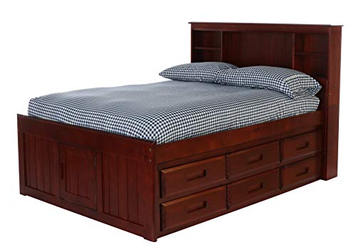 Discovery World Furniture Bookcase Captains Bed with 6 Drawers, Full, Merlot