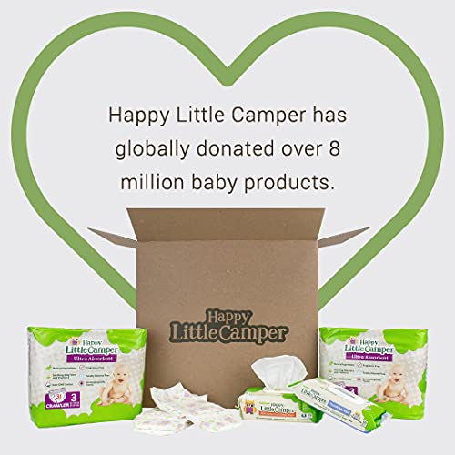 Happy Little Camper Ultra-Absorbent Hypoallergenic Natural Disposable Baby Diapers, Chlorine-Free Protection for Sensitive Skin, Crawler, Size 3, 92 Count