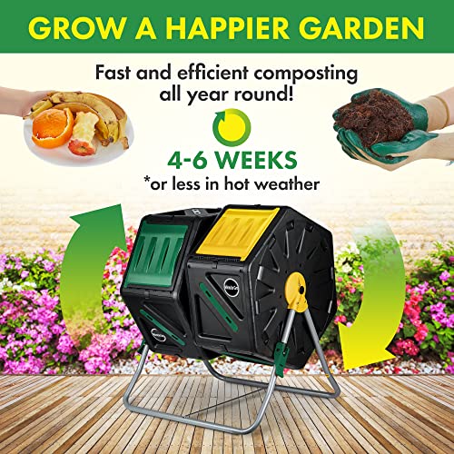 Dual Chamber Compost Tumbler β Easy-Turn, Fast-Working System β All-Season, Heavy-Duty, High Volume Composter with 2 Sliding Doors - (2 β 18.5gallon /70 Liter)