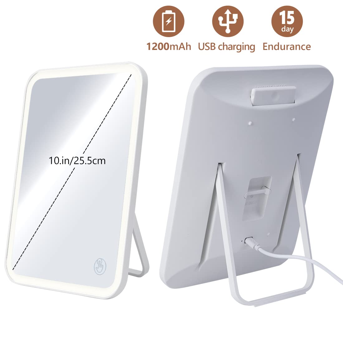 Beautrayn Makeup Mirror with Light, Touch Screen Vanity with 3X Mirror, USB Rechargeable 3 Color Lighting Modes, Adjustable Metal Stand 90° Rotation, Hanging Bathroom for Shower, Travel