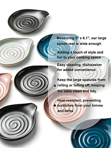 Ceramic Spoon Rest for Stove Top, Large Spoon Holder for Kitchen Counter Decor, 5" Cooking Spoon Rest Heat-Resistant, Gray