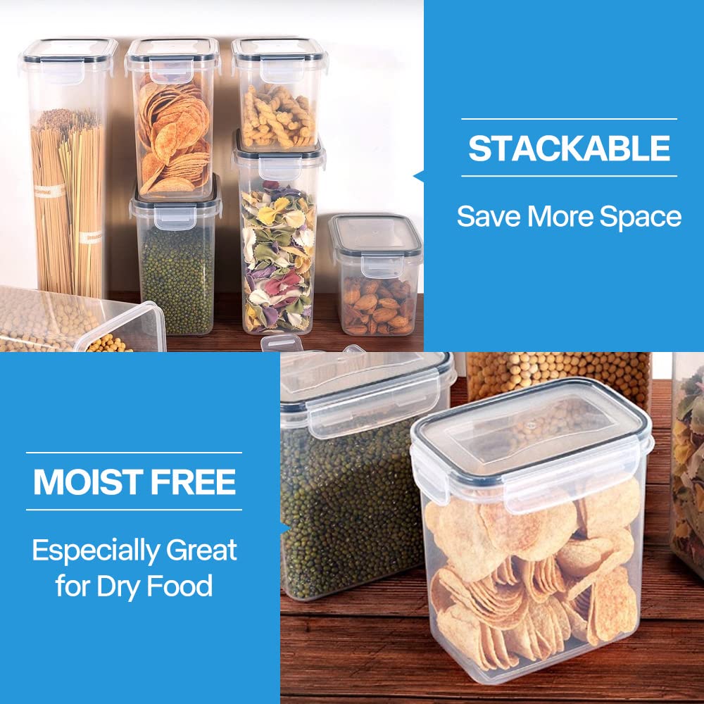 Airtight Food Storage Container Set 14 Pack, Kitchen and Pantry Organization Containers, BPA Free Plastic Cereal Containers with Easy Lock Lids, Kitchen Decor with 24 Labels & Marker