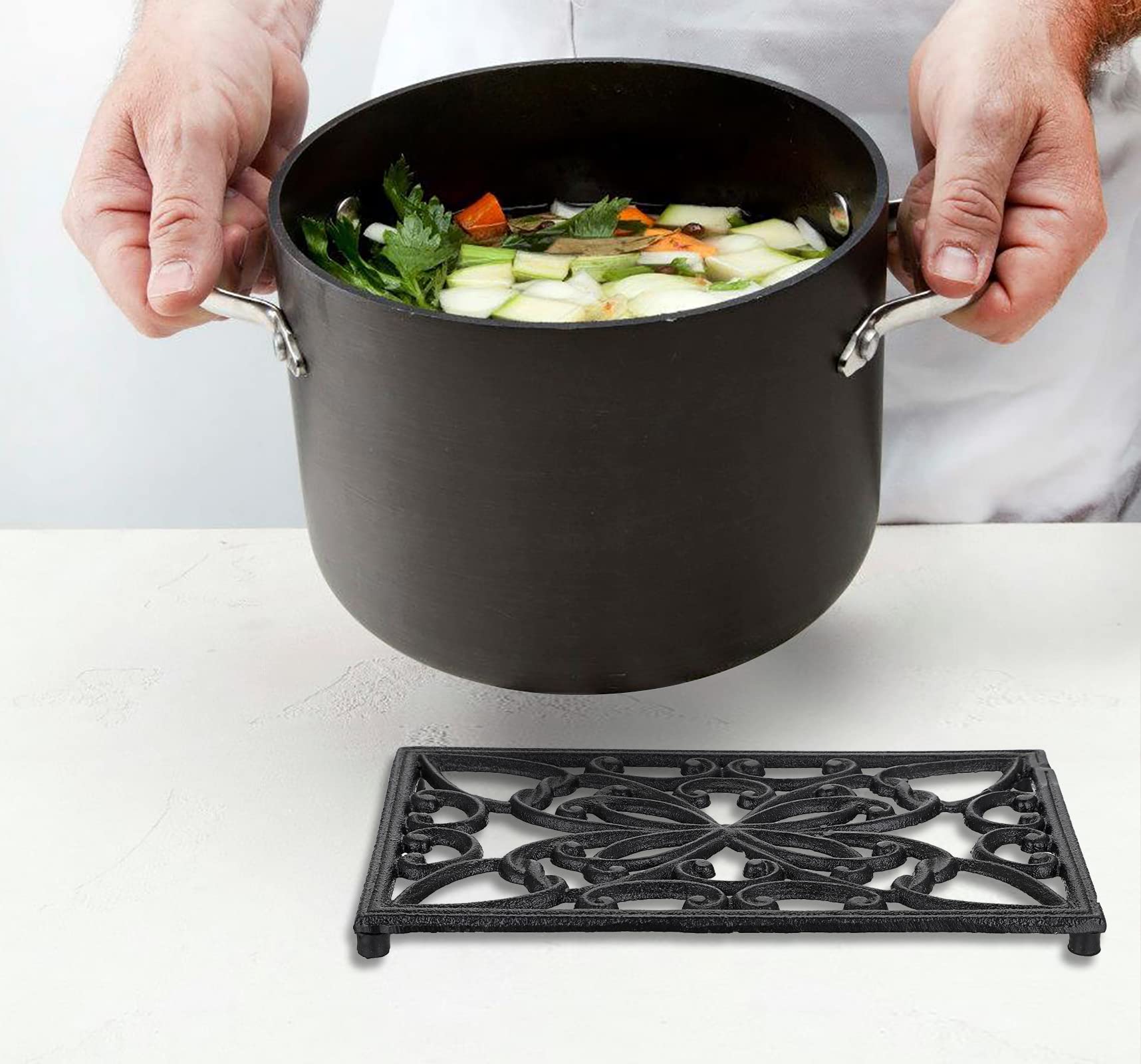 Sumnacon 2Pcs Rectangle 10 x 6.1 Inch Cast Iron Trivet - Rustic Heat Resistant Metal Trivet for Hot Dish Pot Pan Teapot, Vintage Sturdy Hot Plate Pad for Kitchen Dining Countertop Table