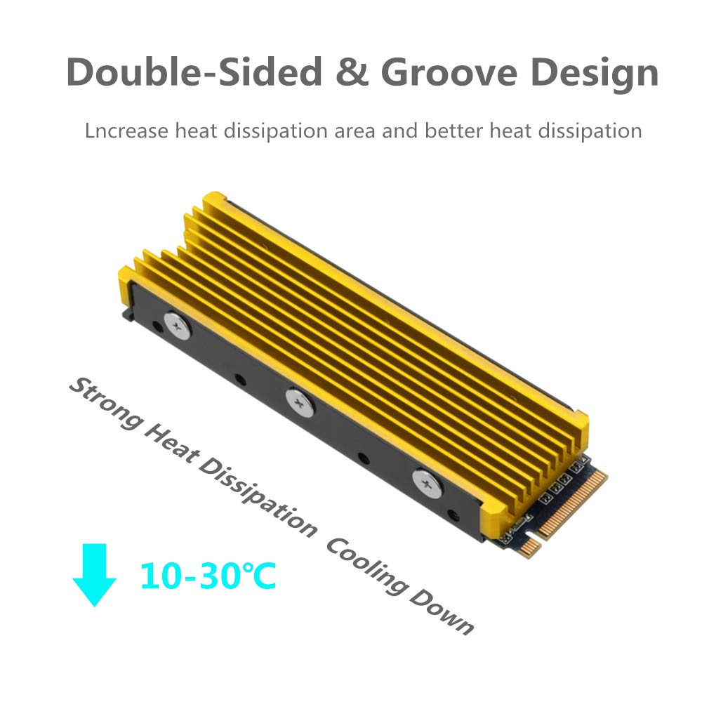 NVMe Heatsinks for M.2 2280mm SSD Double-Sided Cooling Design(Gold)