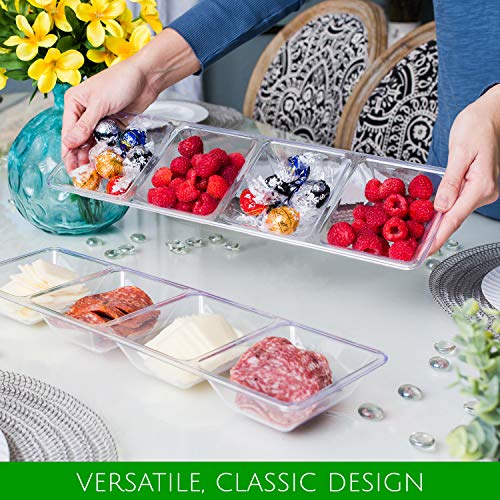Plasticpro 4 Sectional Rectangle Plastic Disposable Serving Tray/Platter 5 X 16 Clear Pack of 2