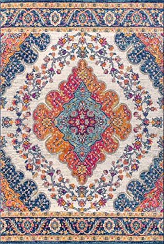JONATHAN Y BMF106A-4 Bohemian Flair Boho Vintage Medallion Blue/Multi 4 ft. x 6 ft. Area-Rug, Vintage, Easy-Cleaning, for Bedroom, Kitchen, Living Room, Non Shedding
