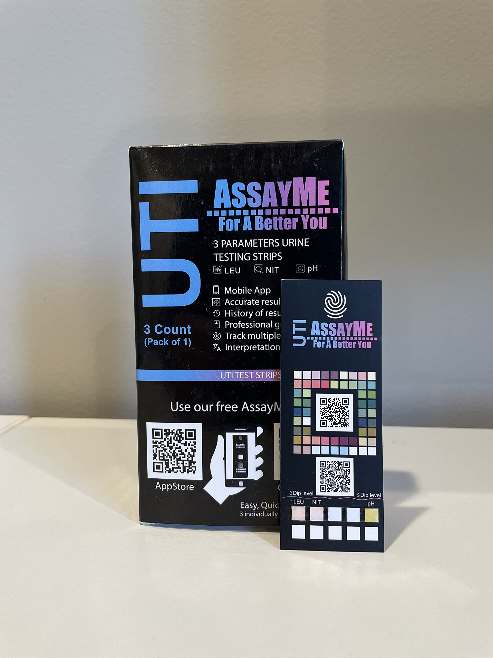 AssayMe UTI Test Strips | Accurate Urinalysis for UTI | Monitor Urinary Tract Infection | Home Test Kit for Men & Women | 3 Strips (LEU, NIT, pH) | Detect UTI